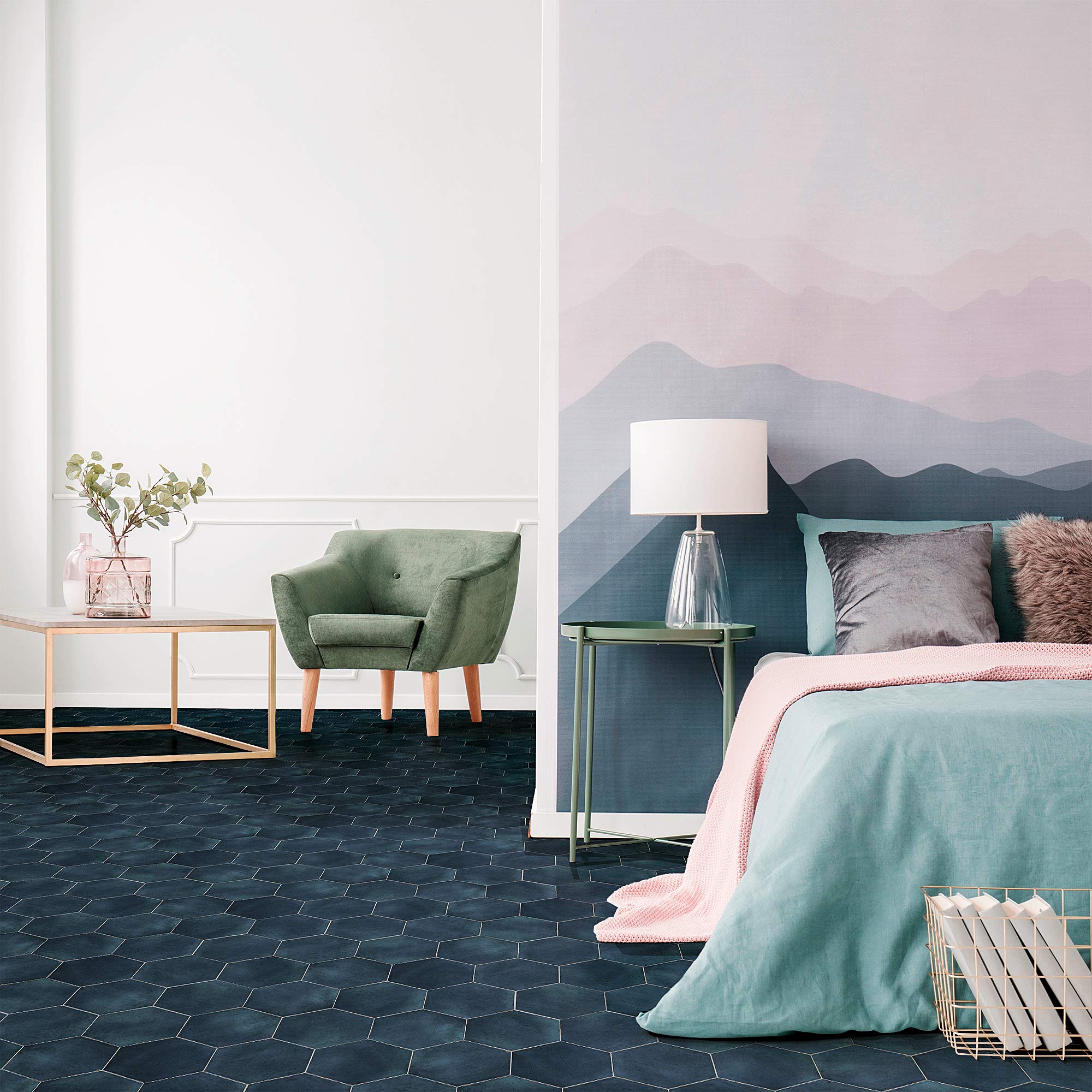 Alexandria Denim Blue 5.5 in. x 6 in. Porcelain Floor and Wall Tile (5.38 Sq. Ft. / Case)