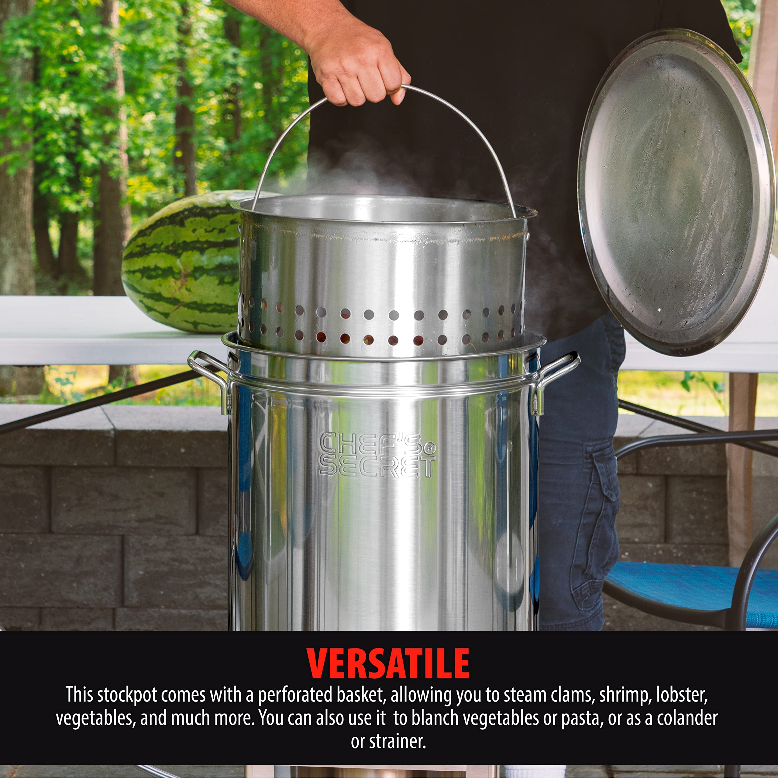 Chef's Secret 44 Quart Stainless Steel Stockpot w/Basket Perfect for Gumbo, Spaghetti, Crawfish Boils, Stews and Gumbo