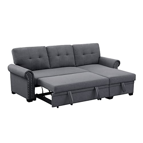 Alexent Reversible Fabric Sleeper Sofa with Storage Chaise in Dark Gray