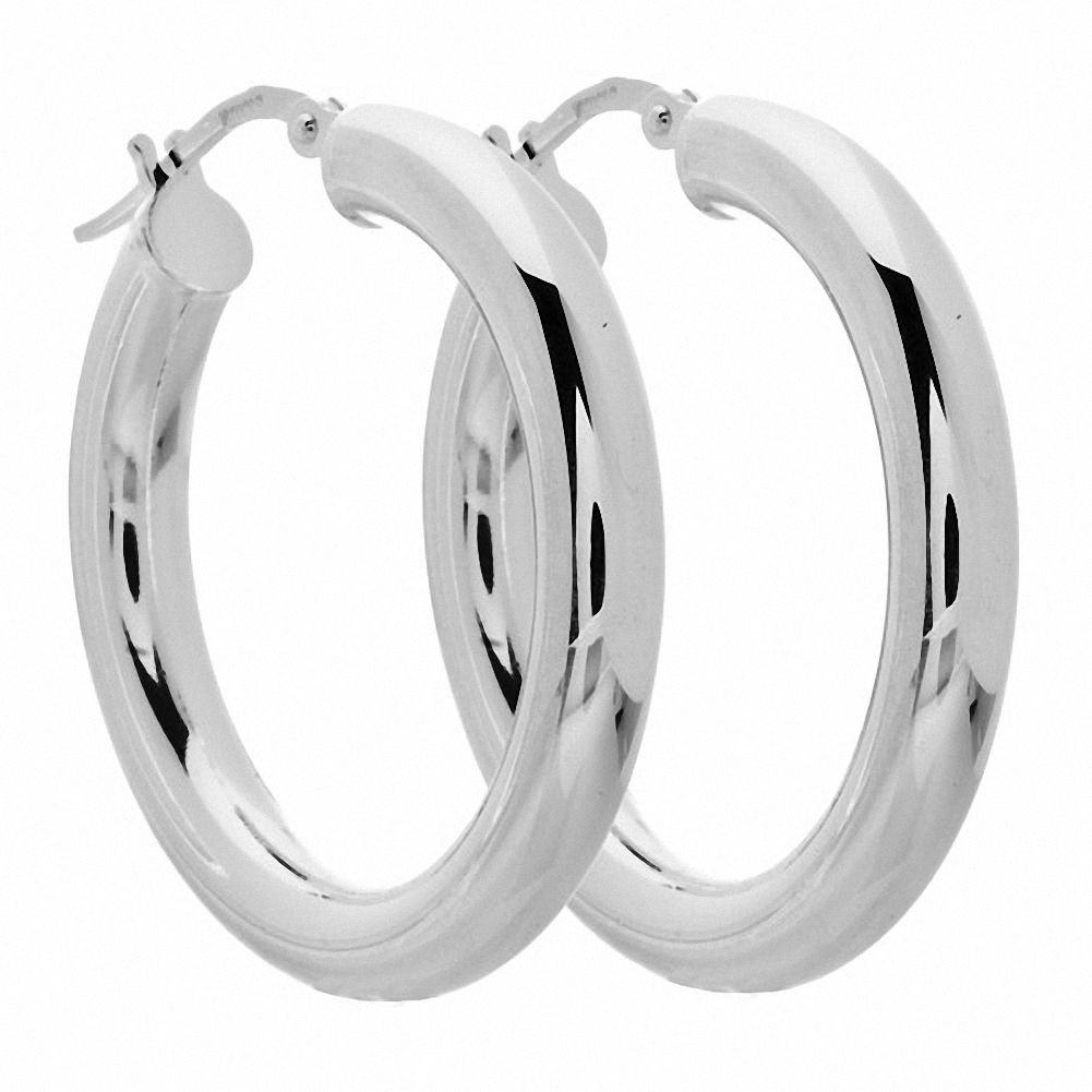 Amoro Italian Sterling Silver Medium Hoop Earrings 25mm x 25mm (approx 1 inch)