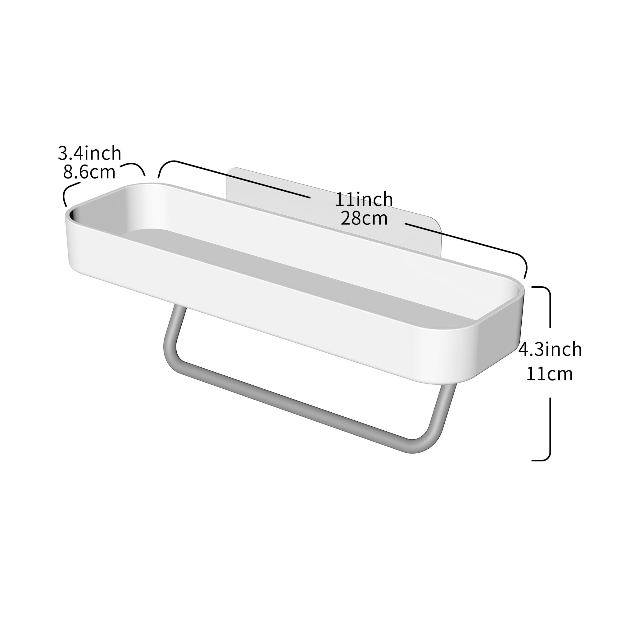 Cetomo Plastic Wall Mounted Shower Caddy, Shelf Organizer with Detachable Towel Rack for Bathroom Bathtub Sink Kitchen Washbasin, No Drilling Adhesive, White