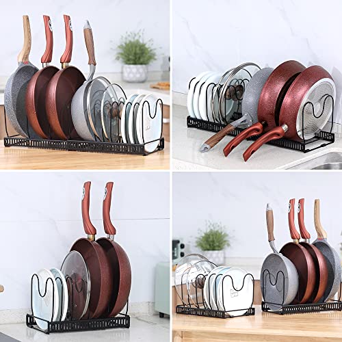 AJSWISH Pots and Pans Organizer, Expandable Pot Organizer Rack for Cabinet, Pot Lid Organizer Holder with 12 Adjustable Compartments for Kitchen Cabinet Cookware Baking, Black