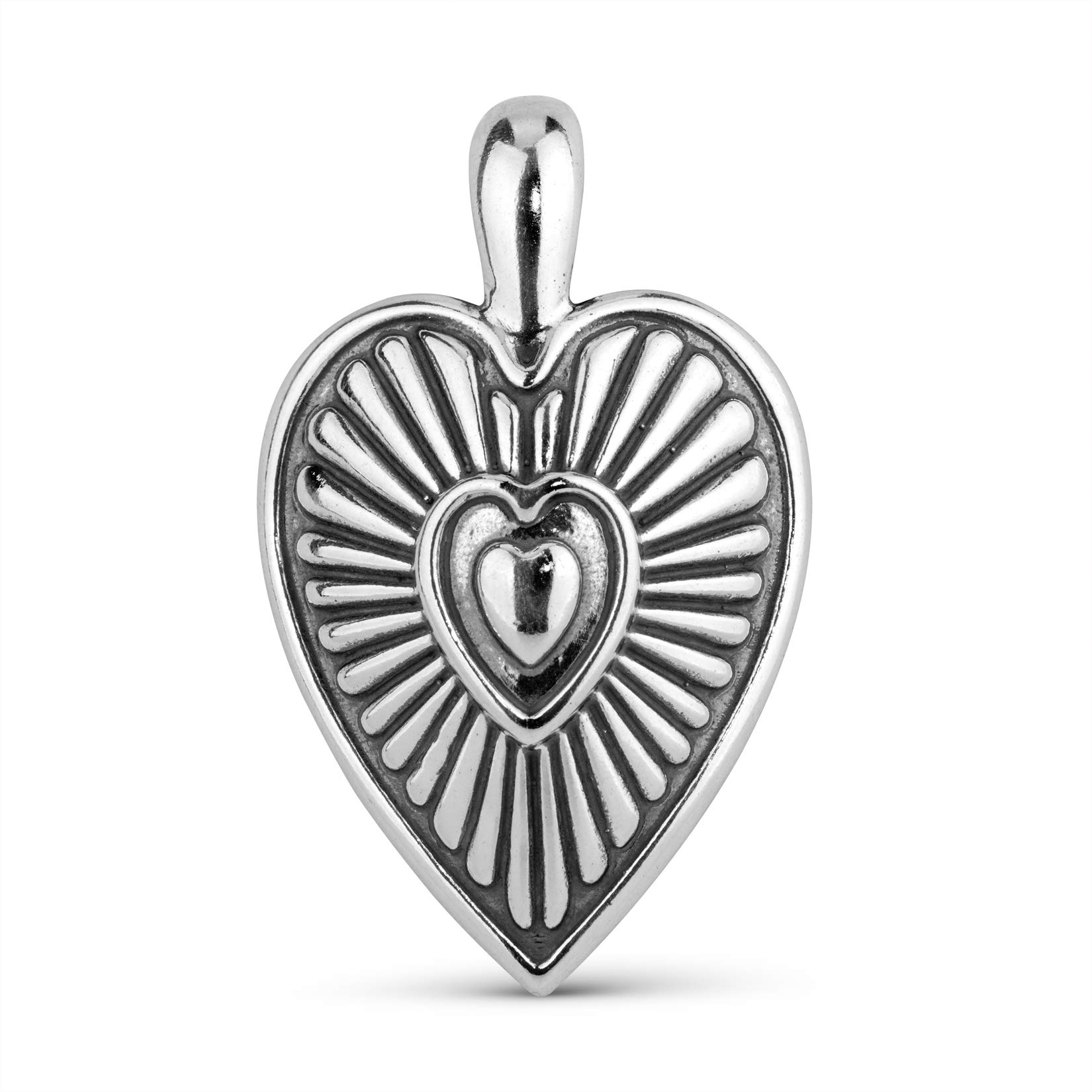American West Sterling Silver Women's Pendant Enhancer Heart & Sunburst Design