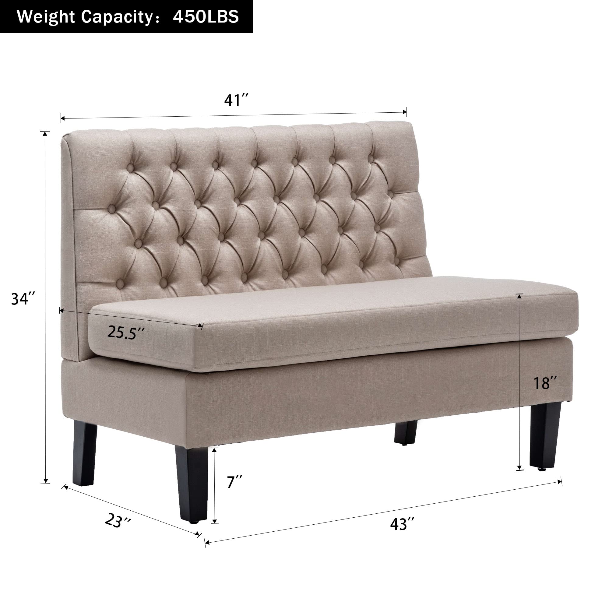 Andeworld Modern Loveseat Settee Button Tufted Sofa Couch Upholstered Banquette Dining Bench High Back Living Room Funiture (Khaki 1)