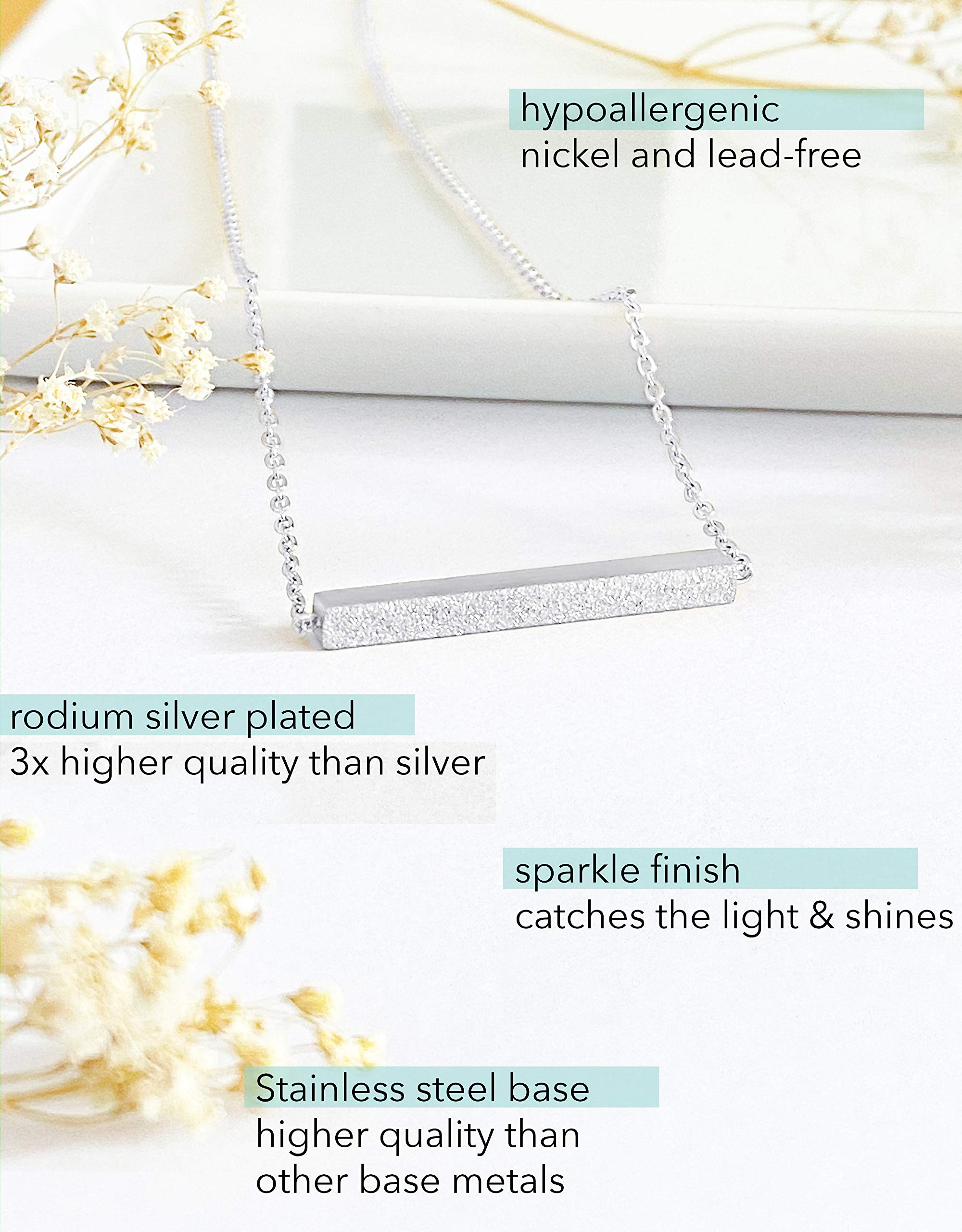 Altitude Boutique Minimalist Bar Necklace Simple Horizontal Bar Necklace for Women (Silver)