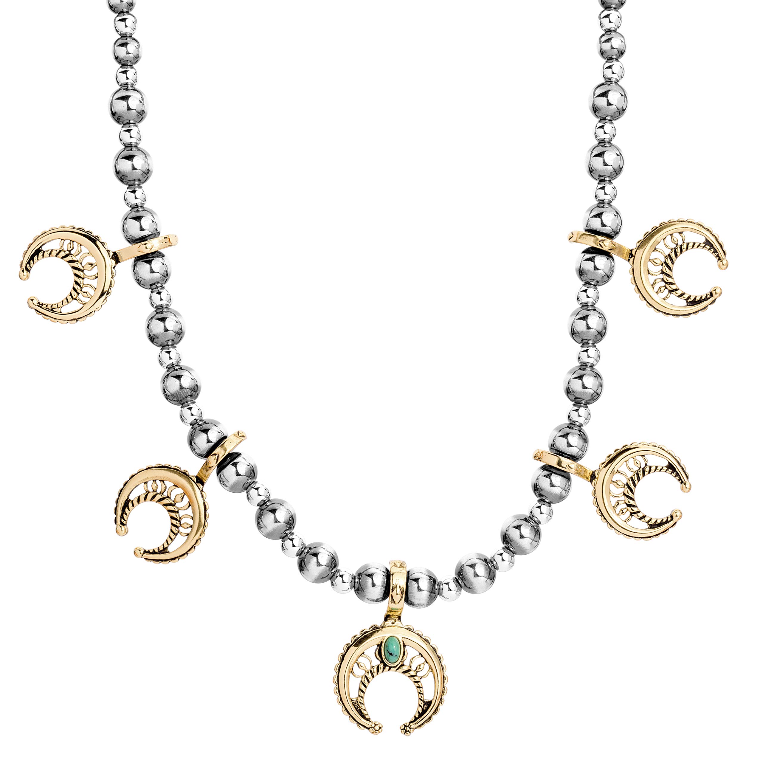 American West Sterling Silver and Brass Green Turquoise Naja Necklace 18-20 Inch