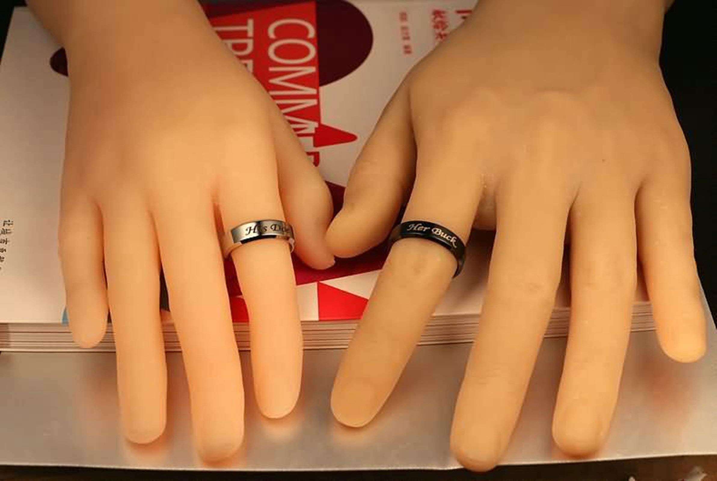 Aooaz Band Wedding Ring Ring Stainless Steel Engraved Her Buck and His Doe Camo Wedding Ring Sets His and Hers Women 5 & Men 13