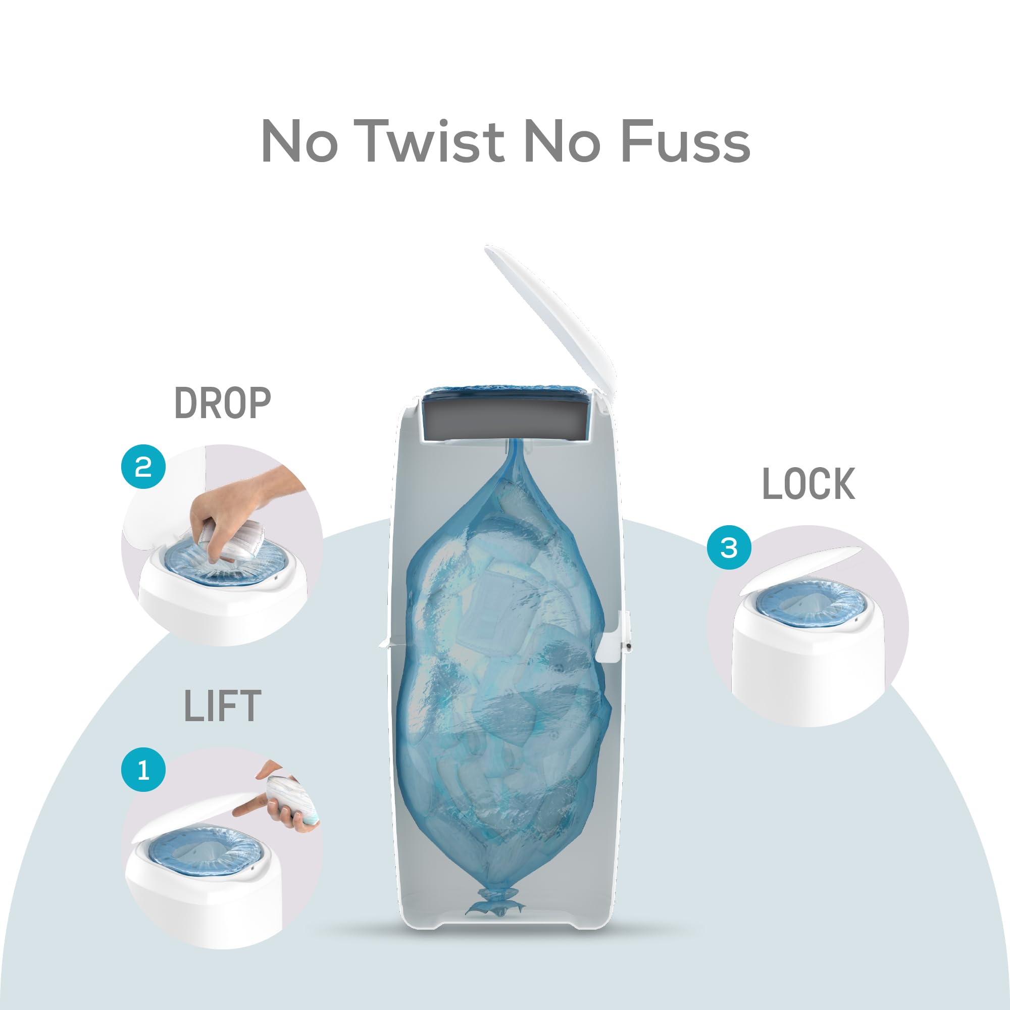 Angelcare - Nappy Disposal System - Includes 3 Round Refills - Push & Lock System