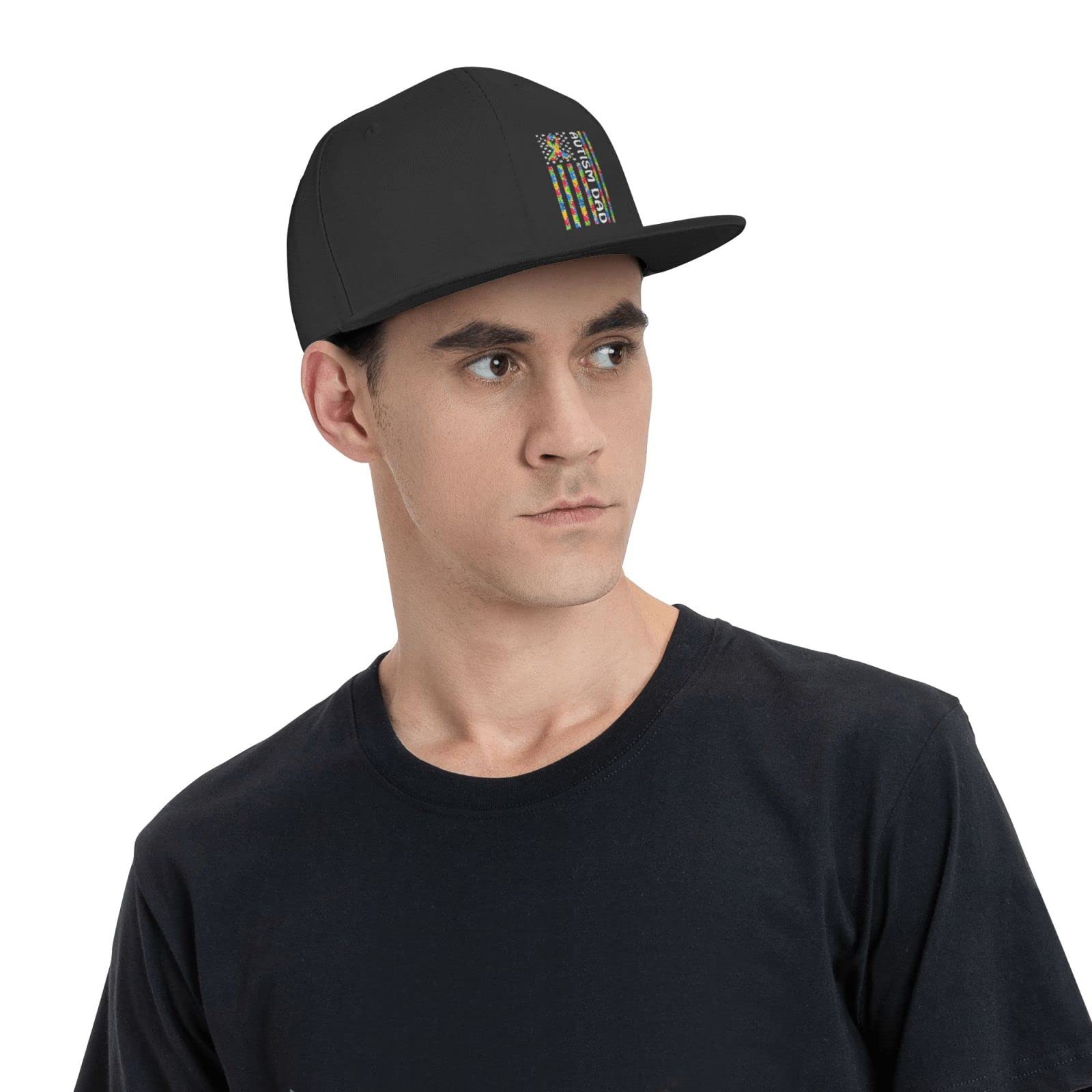 Autism Awareness Proud Autism Dad Baseball Cap Snapback Hat Unisex Trucker Hat Hip Hop Plaid Flat Bill Brim Adjustable Cap Black