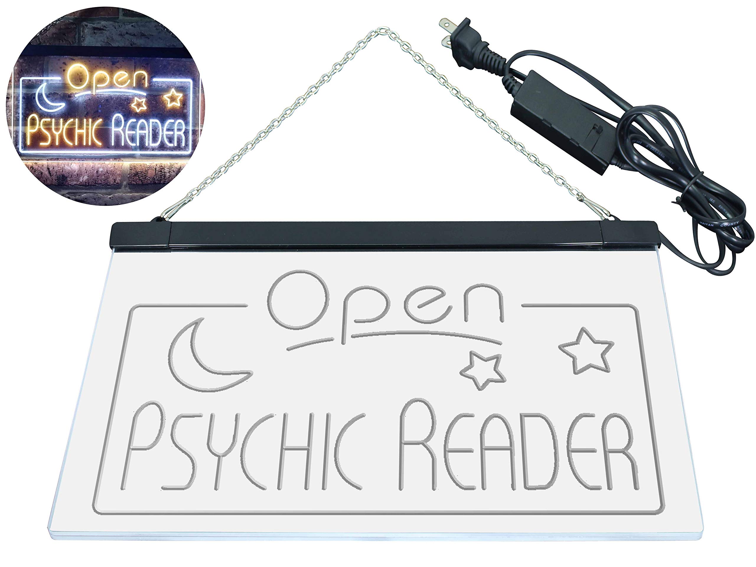 ADVPRO Psychic Reader Open Moon Star Room Décor Dual Color LED Neon Sign White & Yellow 24" x 16" st6s64-i3204-wy