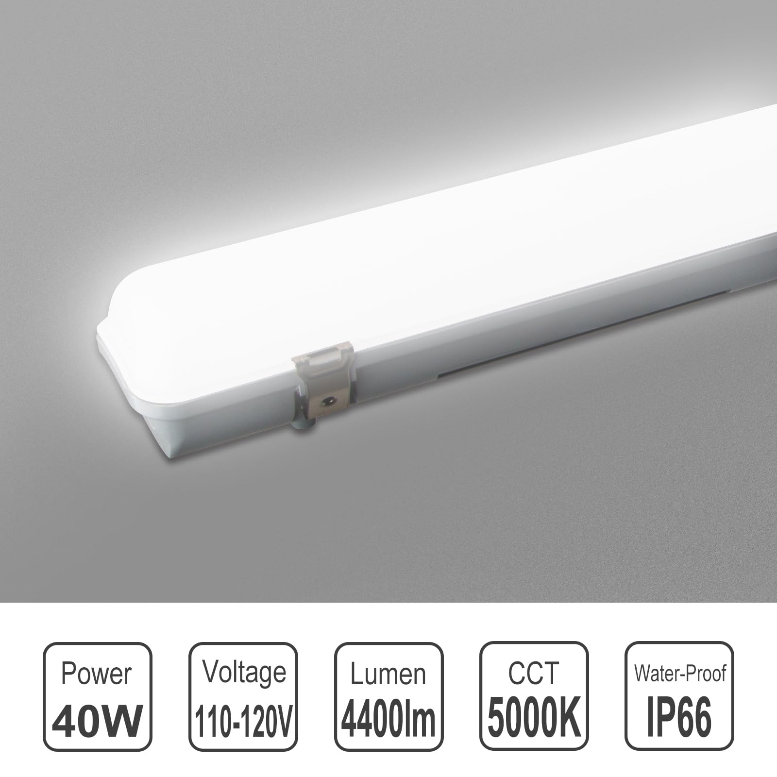 JUERLEN 4FT LED Vapor Tight Light,40W Waterproof Fixture,4400lm,5000K,Commercial Waterproof Shop Light for Car Wash, Walk in Freezer, High Efficiency,Walk in Freezer,IP66, 2 Pack