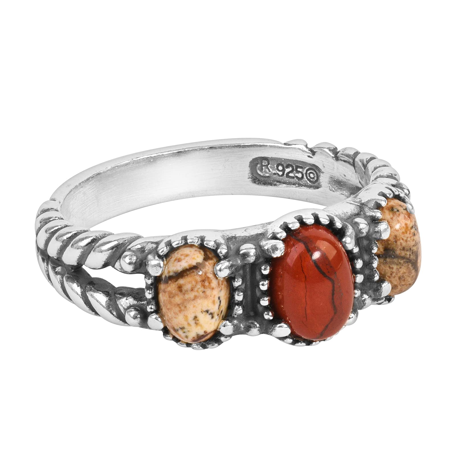 American West Sterling Red and Picture Jasper 3-Stone Ring Size 6
