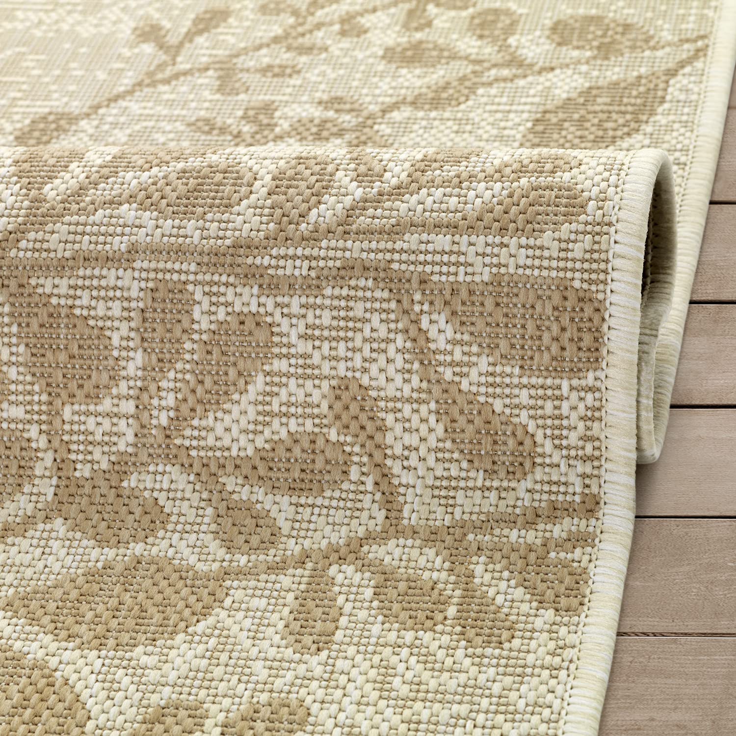 Antep Rugs Patio 5x7 Outdoor/Indoor Floral Area Rug (Beige, 5'3" x 7'6")