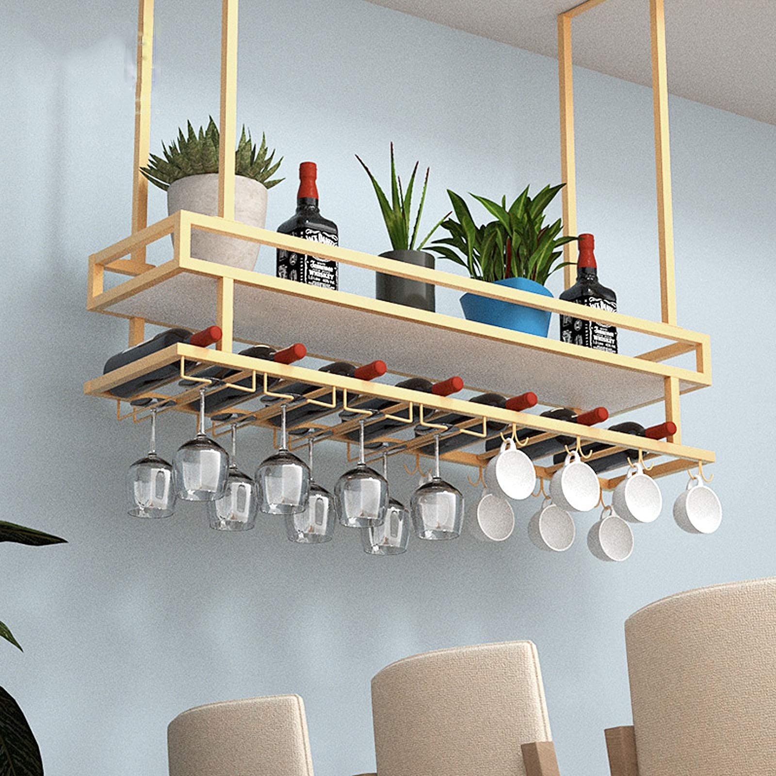 BDDIE Wine Racks,Ceiling Shelf Style Ceiling Wine Rack,Wine Rack Hanging Wine Glass Racks Stemware Holder, for Bars,Restaurants,Kitchens/100 * 30 * 80Cm
