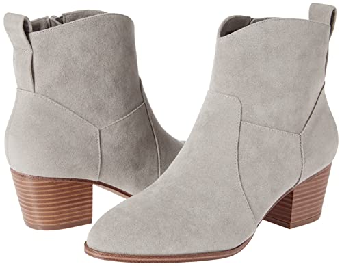Amazon Essentials Women's Western Ankle Boots, Light Grey Heather Microsuede, 7.5