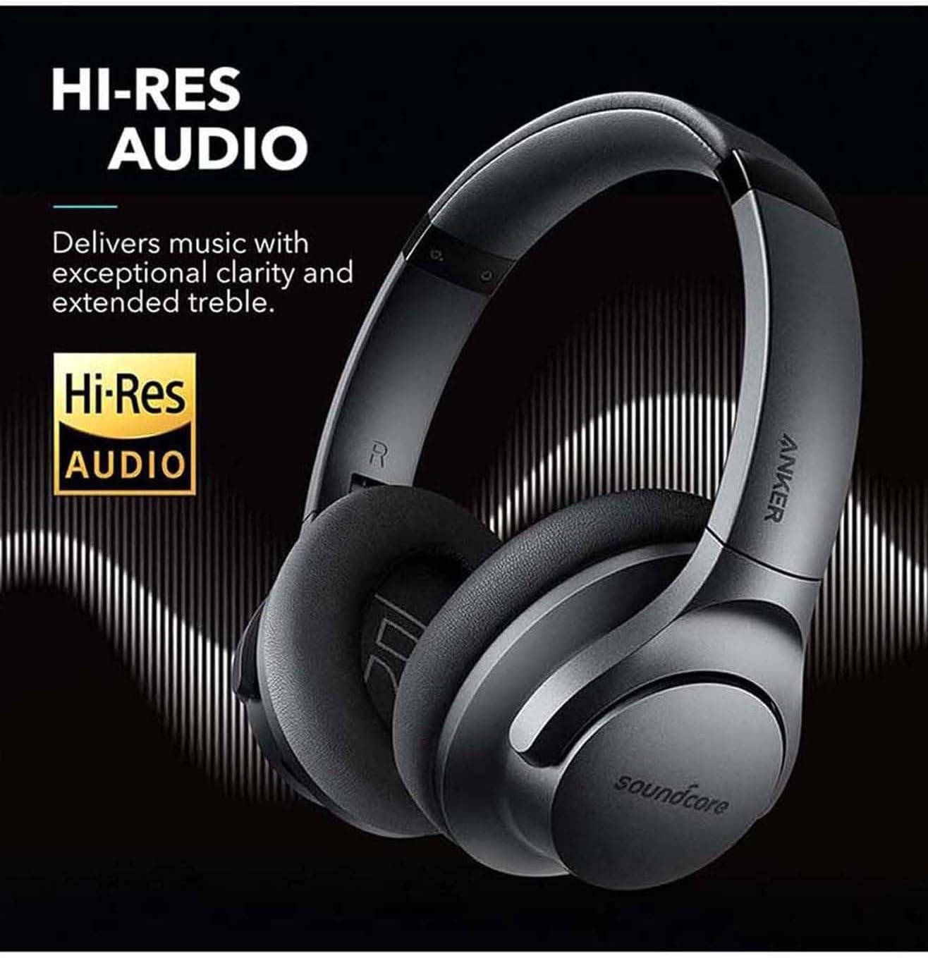 Anker Soundcore Life Q20 Hybrid Active Noise Cancelling Headphones, Wireless Over Ear Bluetooth Headphones with 40H Playtime, Hi-Res Audio, Deep Bass, Memory Foam Ear Cups and Headband (Renewed)