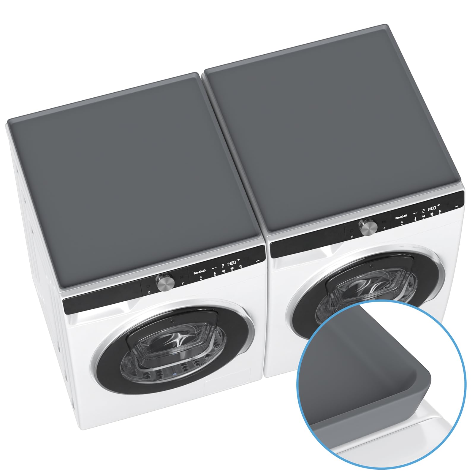 Iycnkok Washer and Dryer Top Cover Mat - 23.6''x 23.6'' Silicone Protector for Washing Machine Countertop - Non-Slip Rubber Waterproof Dustproof Ideal for Laundry Kitchen - Gray 2 Pack