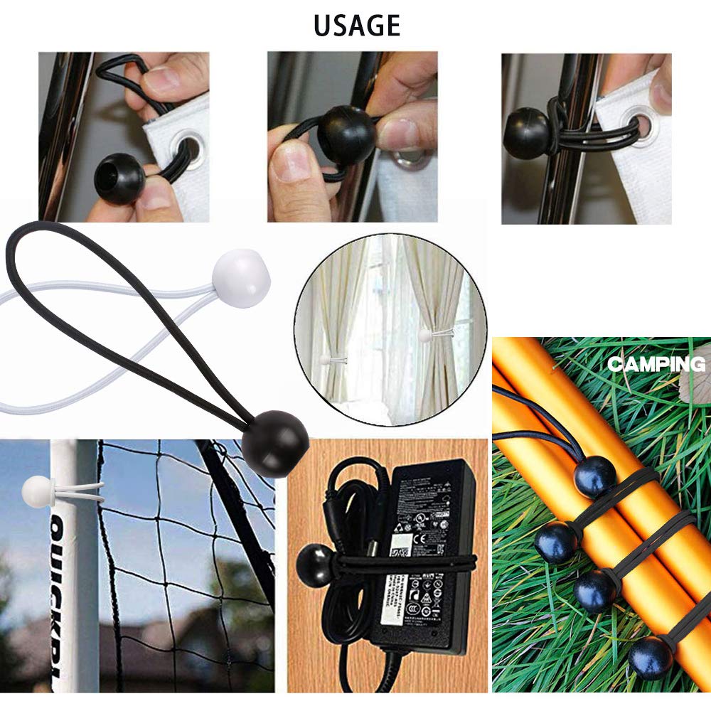AOPRIE 30 Pcs Bungee Cords with Balls 4 inch White Ball Bungees Heavy Duty Tarp Bungee Cords Trap Weather Resistant Tie Down Strap for Camping, Tents, Cargo, Holding Wire and Hoses