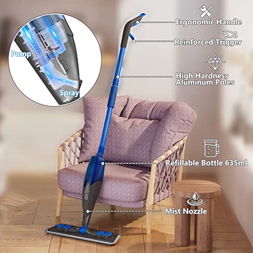 Spray Mops for Floor Cleaning- Floor Mop Microfiber Flat Mop Wet Dry Dust Mop with Refillable 635ML Bottle 4 Washable Pads Sprayer for Hardwood Floor Laminate Tiles Wood Ceramic Vinyl Home Kitchen