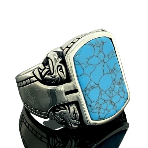 Men Handmade Silver Ring, Turquoise Stone, Natural Turquoise Gemstone Ring, Handcrafted Ottoman Men Ring, Gift for Him