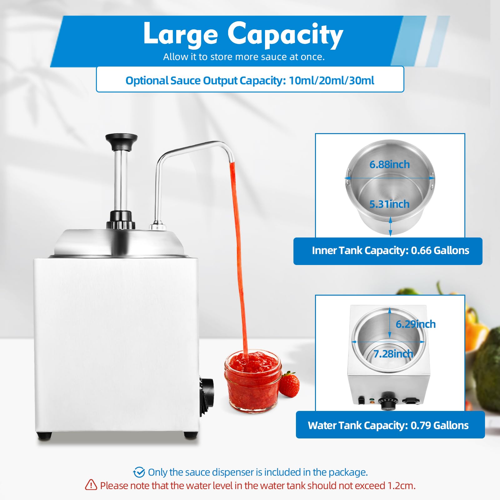 Cheese Warmer with Pump, 2.6Qt Nacho Cheese Warmer, 650W Hot Fudge Warmer with Pump 30-110℃ Temp Adjustable, Stainless Steel Hot Cheese Dispenser for Salad Jam Seasoning Sauce