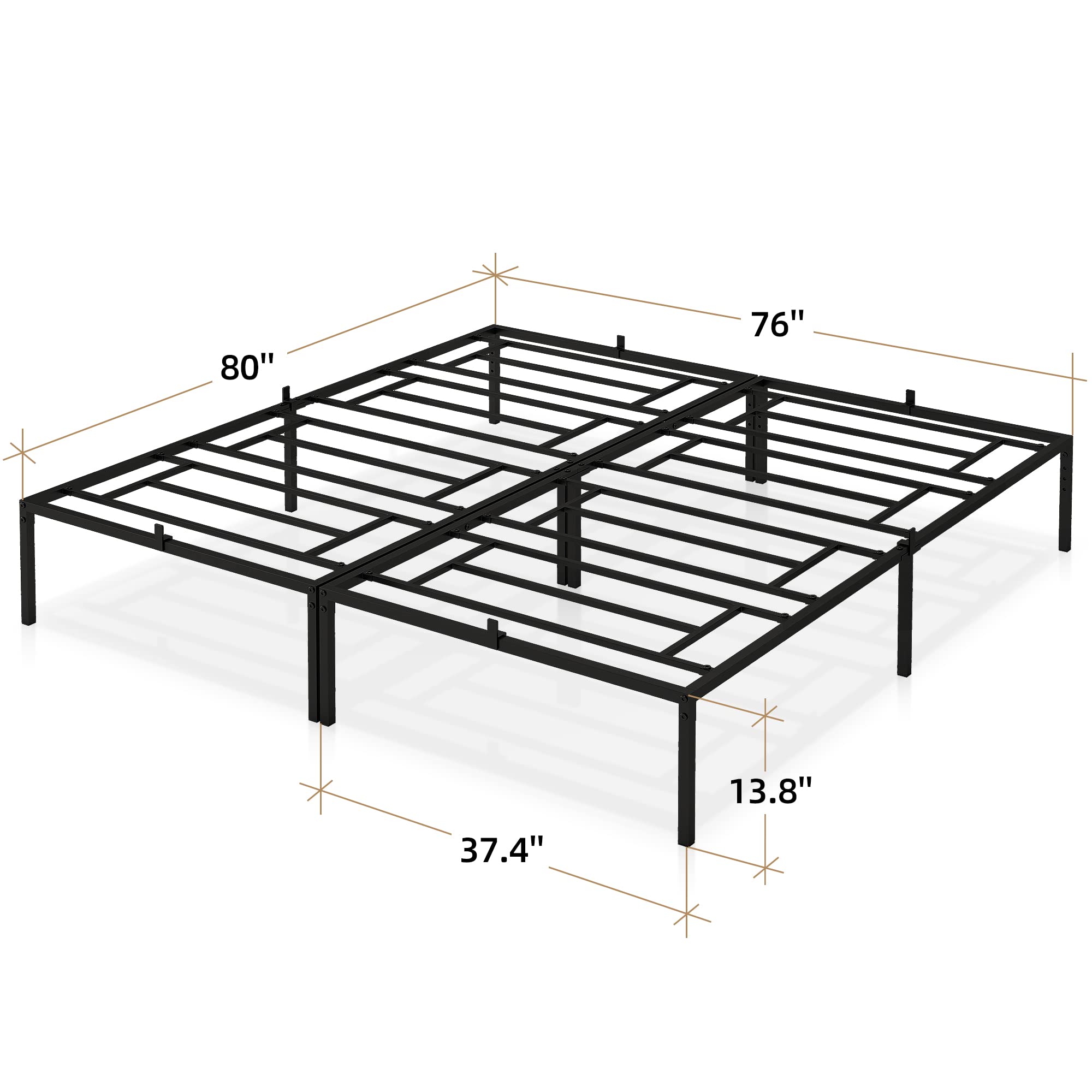 Alkmaar King Size Bed Frame 14 Inch Metal Platform Bed Frame No Box Spring Needed, Heavy Duty King Bed Frame Mattress Foundation with Steel Slat Support Easy to Assemble (Black, King)