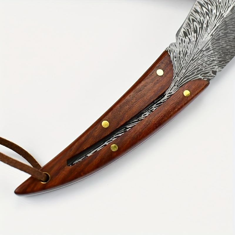 Multi-Purpose Kitchen Knife Hunting Knife Feather Pattern Knife With Sheath Stainless Steel Fruit Knives Outdoor Camping Knife