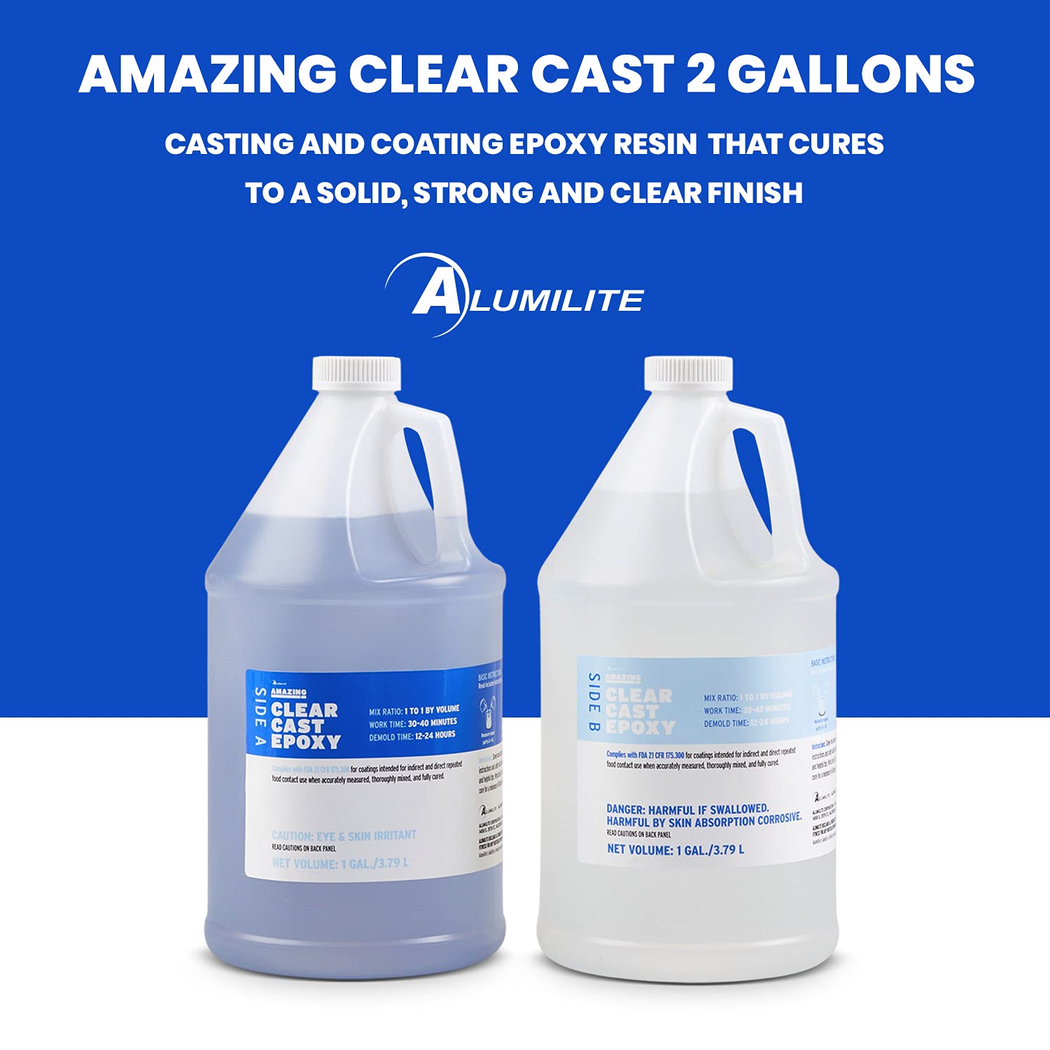 Alumilite Amazing Clear Cast [1 gal A + 1 gal B (2 Gallons) 2 Part Liquid Kit] High-Gloss Plastic Finish | Multi-Purpose Epoxy Resin for Casting & Coating Countertop, Wood, Crafts & Encapsulation Art