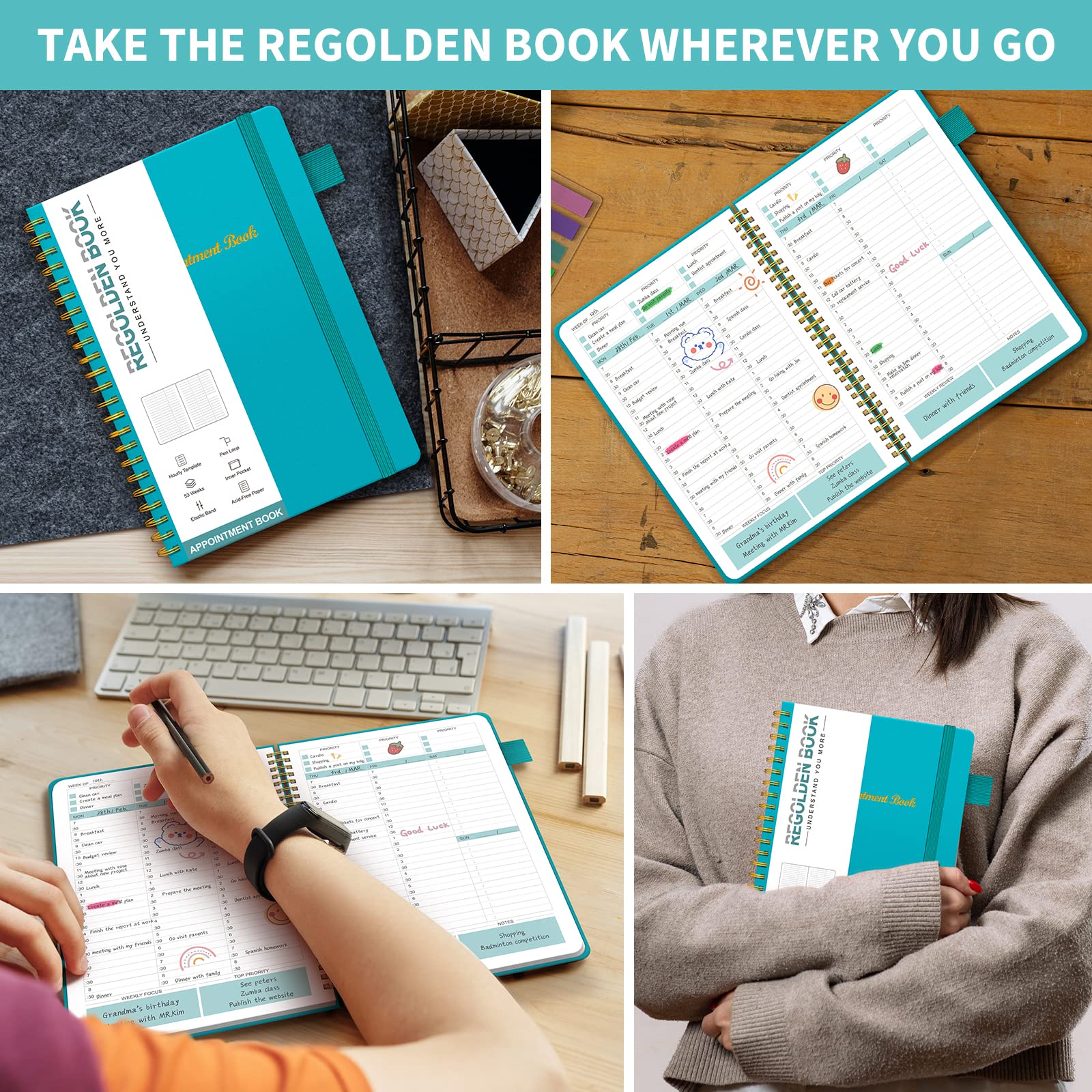 A5 Hardcover Spiral Appointment Notebook Teal