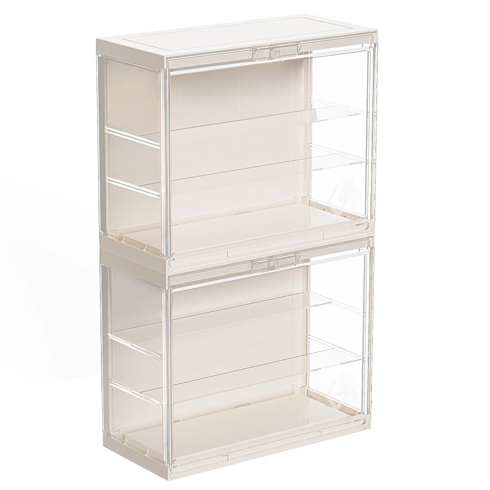 GOTO 2Packs Clear Assemble Display Boxes, Display Storage Cases, Stackable Show Cases for Pop Mart, Action Figures, Lego, Collectibles, Toys, Cosmetics (2 Boxes with 4 Partitions)
