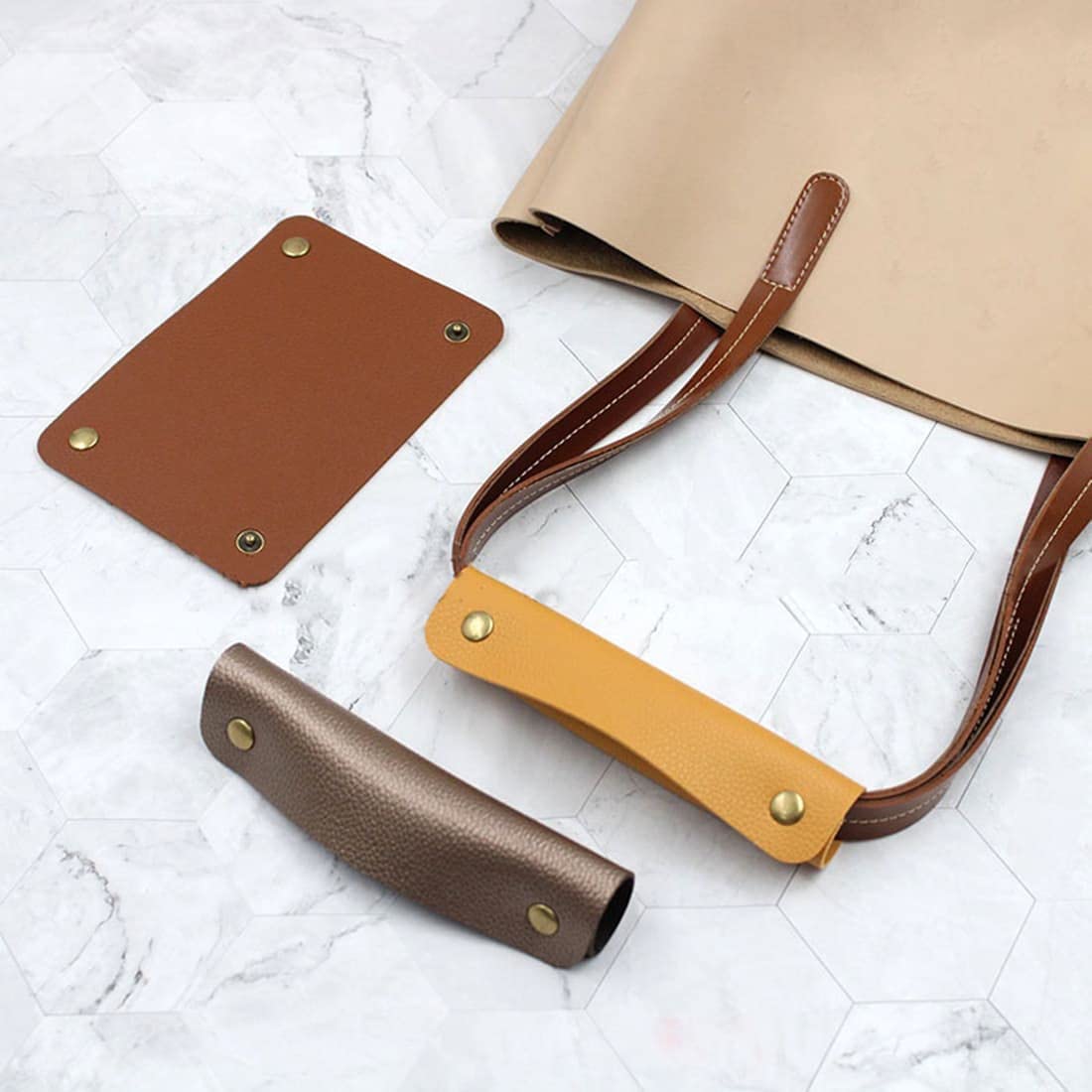 Aebor 6Pcs Handbag Handle Leather Wrap Covers, Leather Handbag Handle Cover Leather Handle Purse Tote Bag Handle Protector Saddle