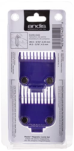 Andis 01420 Master Clipper Magnetic Comb Set - Crafted for Long-Lasting Performance - Dual Pack Sizes 0.5 & 1.5 and Fit with ML Models β Purple