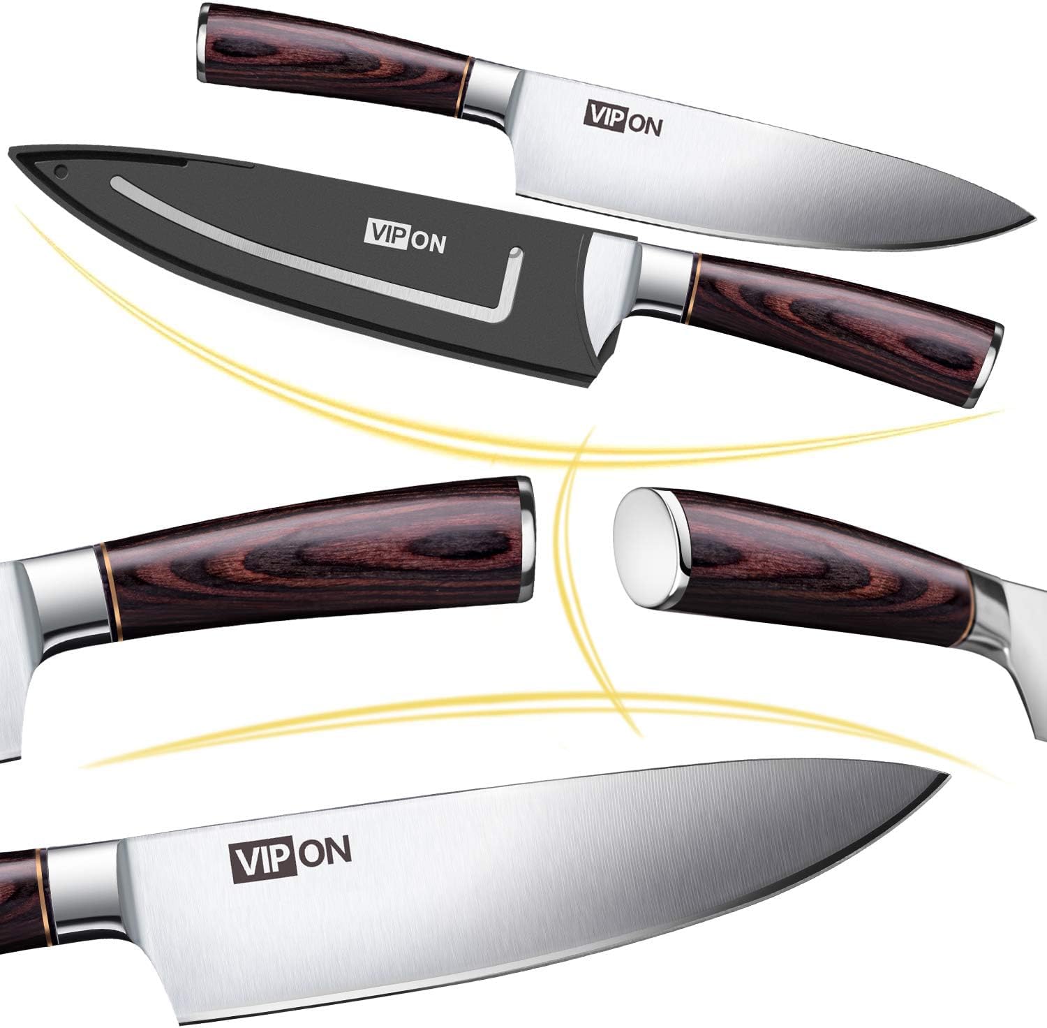 Chef Knife, VIPON 8 inch High Carbon Stainless Steel Kitchen Knife Ergonomic Handle Durable Blade Sharp Butcher Knife with Guard&Gift Box