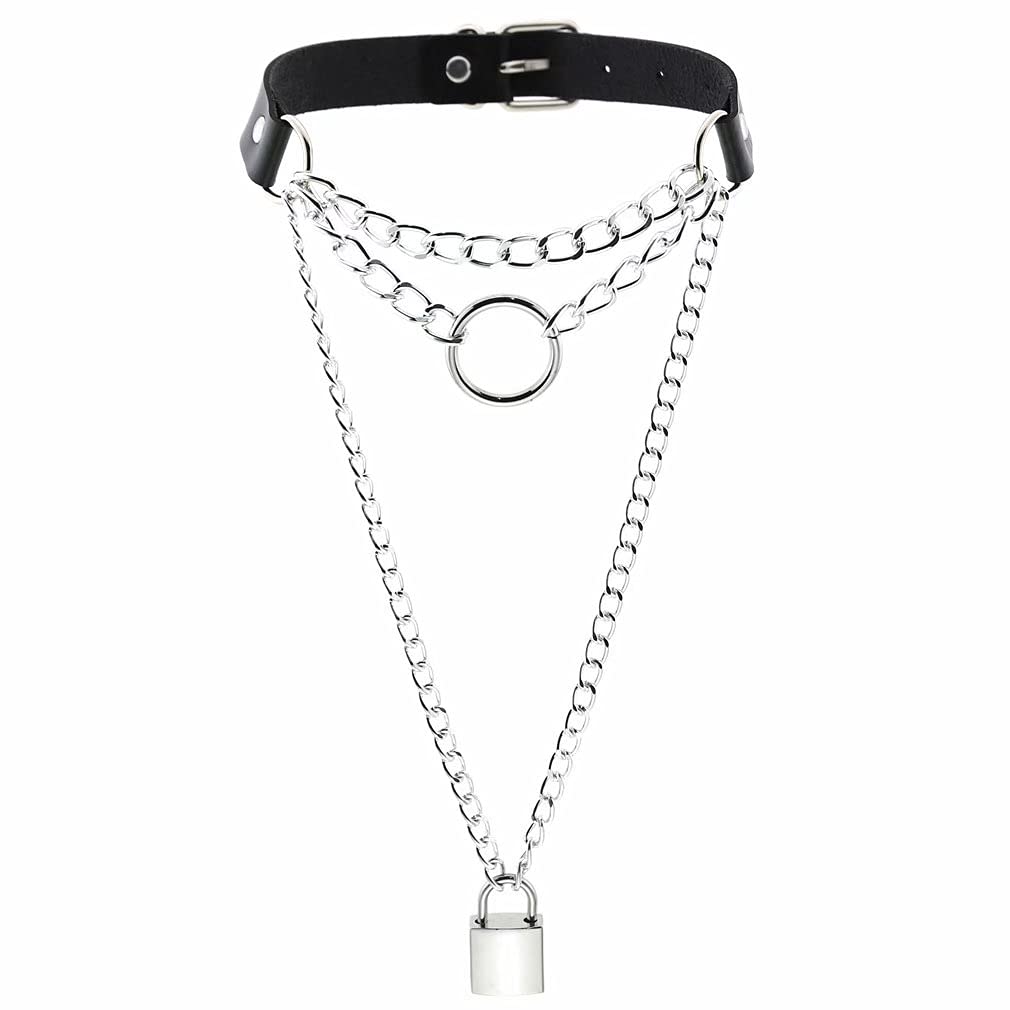 AWESE Adjustable Lock Leather Choker,Punk Rock PU Choker Necklace Goth Soft Choker Collar Chain for Women Girls Cosplayer
