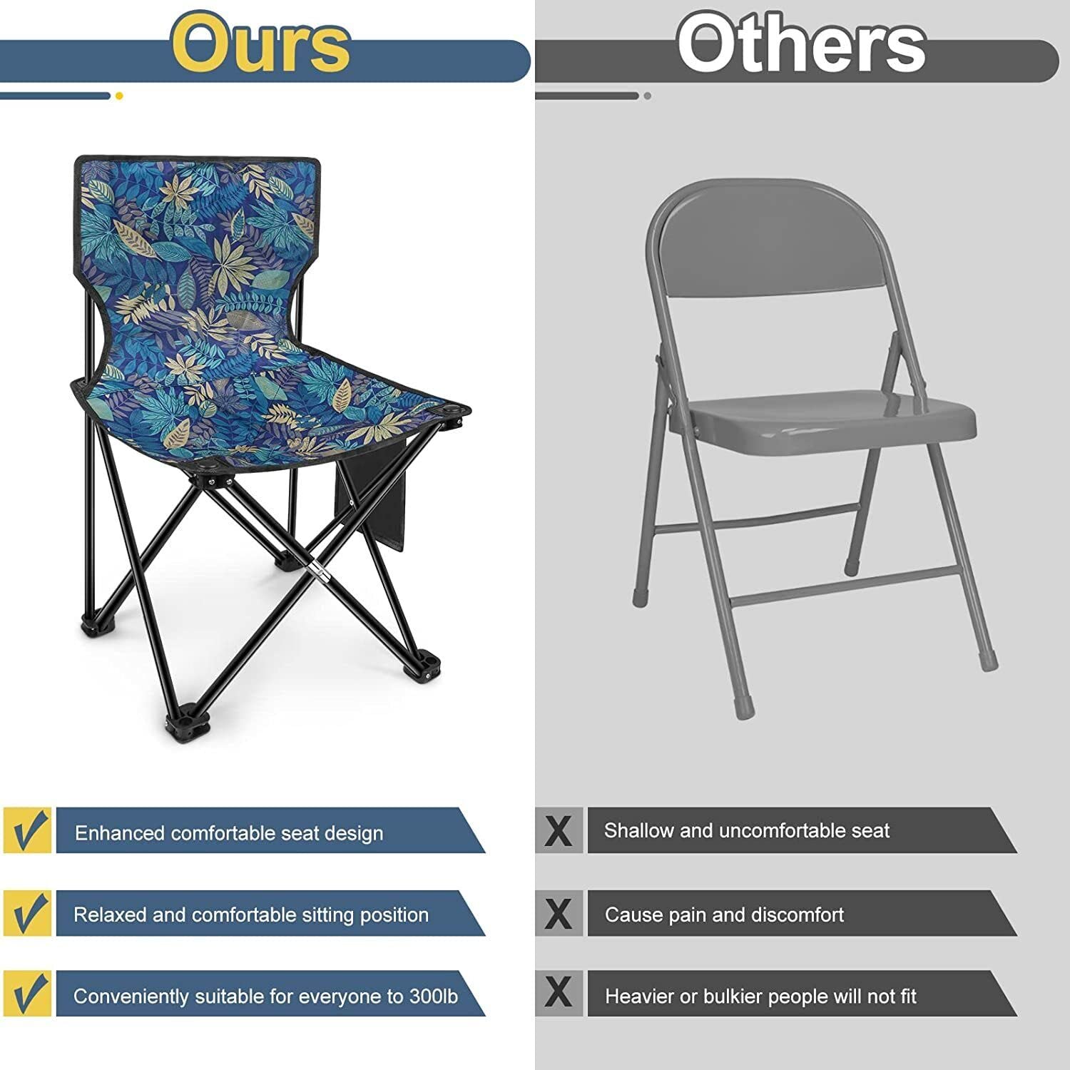 Ariie Folding Camping Chair Picnic Hiking Outdoor Fishing Folding Chair Metal Frame