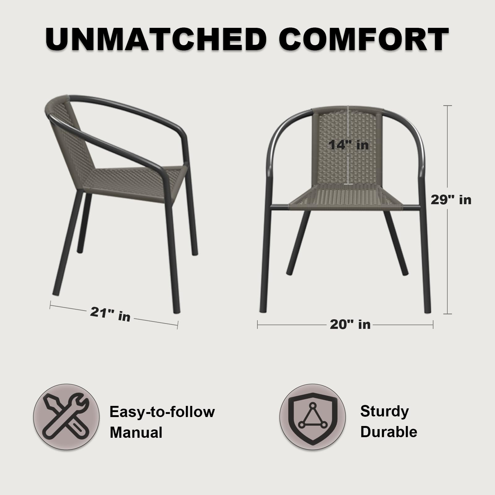GREZJXC Modern Teslin Outdoor,Indoor Bedroom Restaurant Dining Chairs, Stackable Rattan Chairs for Patio or Drawing Room, Set of 4,Grey
