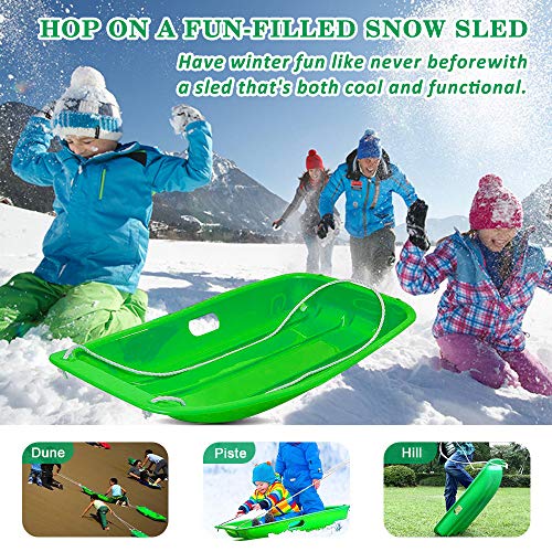 Atalawa Snow Sleds Toboggans, Sledges & Toboggans Heavy Duty Sledge Toboggan Sleigh Sled Plastic Unisex Ski Fun Board, Greenā¦