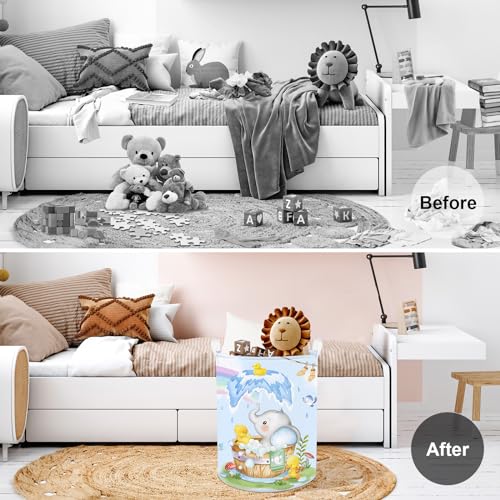 Clastyle 45L Cute Animal Shower Laundry Basket Sunny Elephant Bathing Baby Laundry Hamper Blue Giraffe Lion Duck Toy Towel Storage Basket