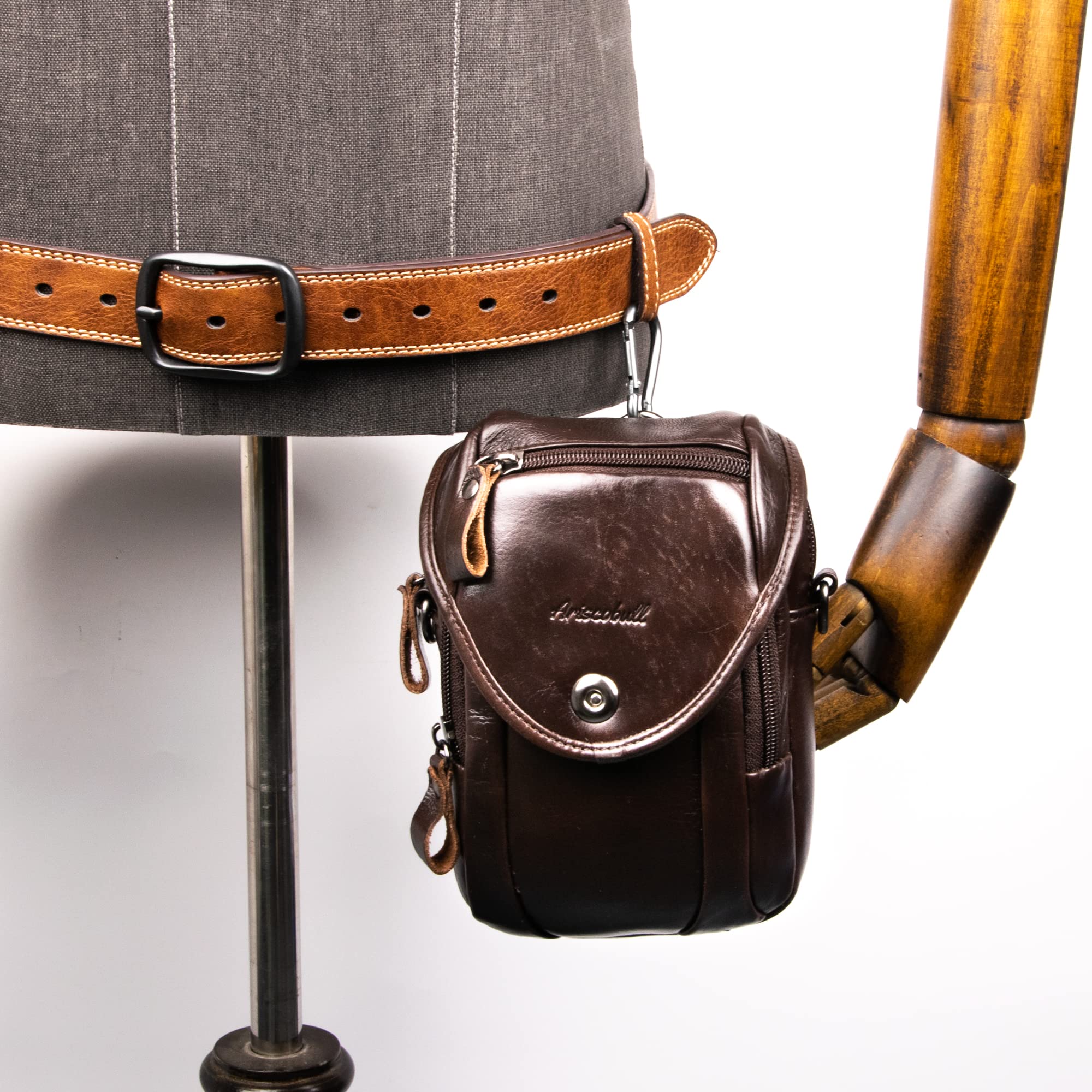 Ariscobull leather flap crossbody bag retro street size crossbody shoulder bag (Coffee)