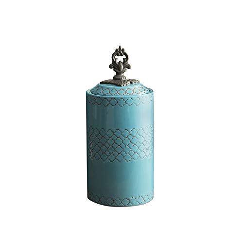 American Atelier Canister 3-Piece Ceramic Set Jar Container with Airtight Stainless Steel Lids 13.5β x 4.5β x 12.4β for Cookies, Candy, Coffee, Flour, Sugar, Rice, Pasta, Cereal & More Blue