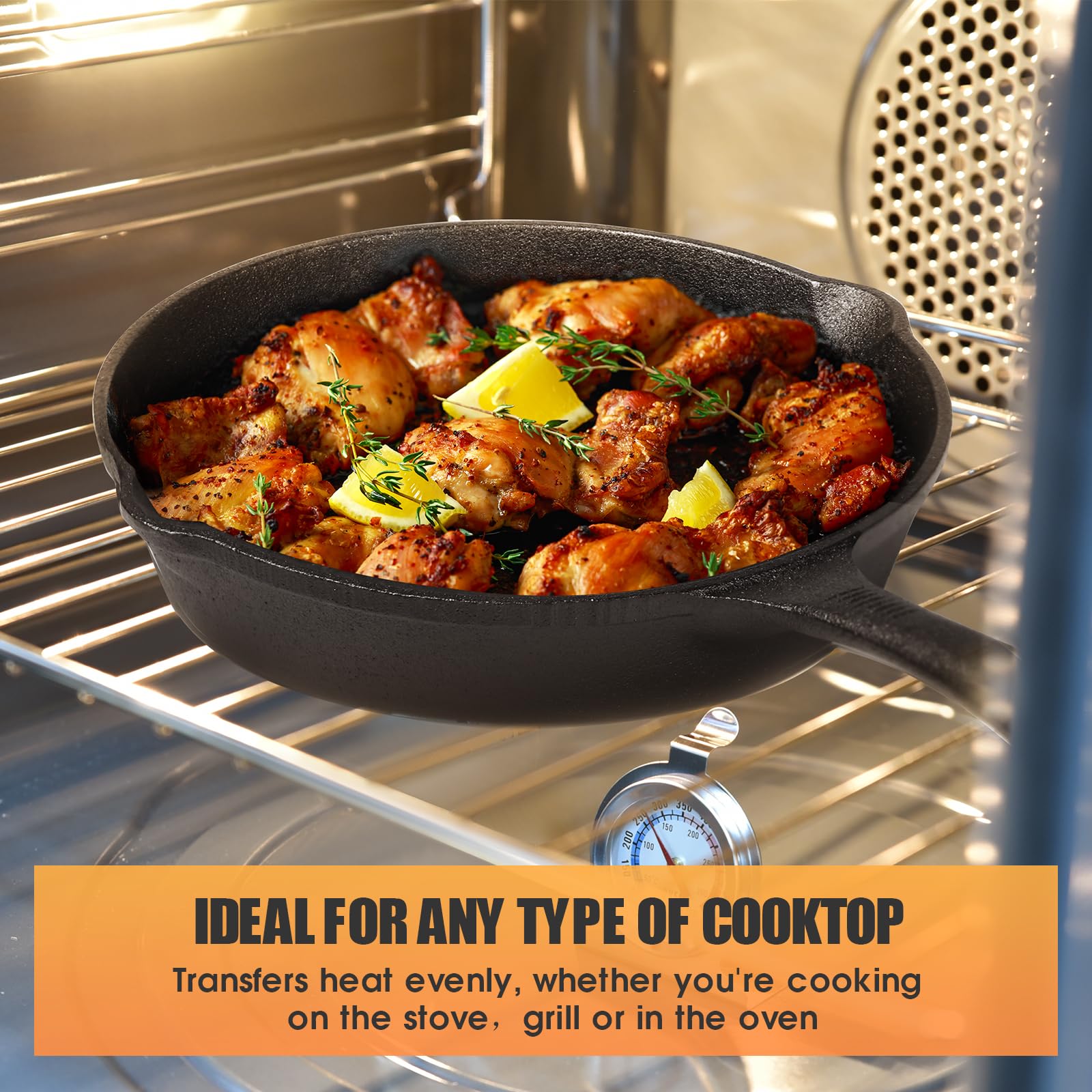 CherHome Cast Iron Skillets 3 Piece,Pre-Seasoned Cast Iron Frying Pan,Cast Iron Fry Pan Skillet Set Includes 6.5in,8in,10in Pans,Ideal for Use on any Type of Cooktop,Oven Safe