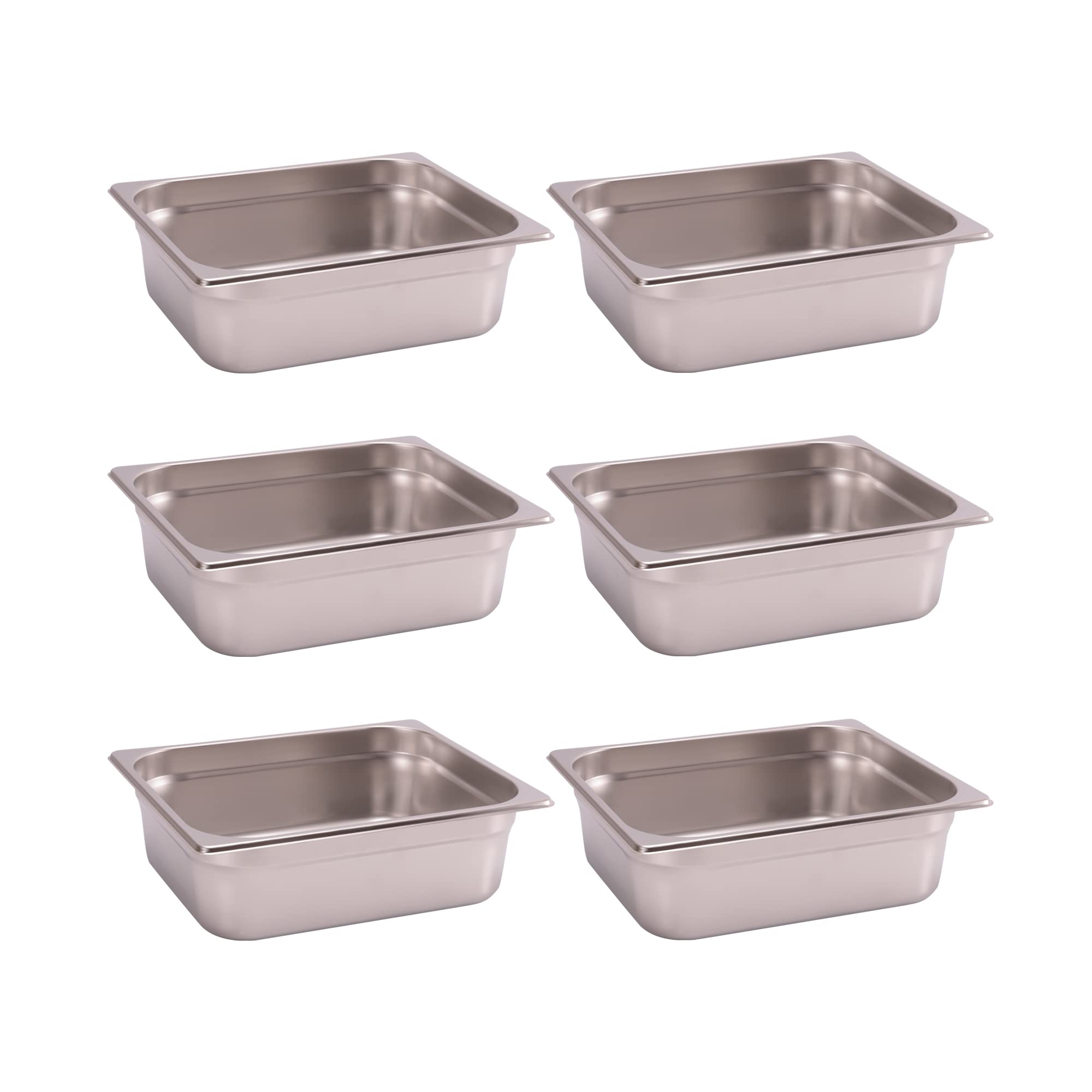 BIEAMA 6-Pack Hotel Pans with Lid, 1/2 Size 4" Deep, NSF, Catering Food Pan, Commercial Stainless Steel Pan with Cover