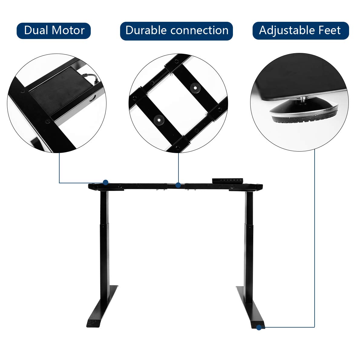 AECOJOY Electric Dual Motor Standing Desk Frame Height Adjustable Stand Up Workstation Black Smart Desk Base with Memory Preset Controller