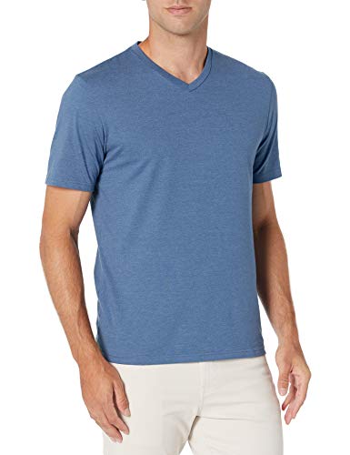Amazon Essentials Men's Slim-Fit Short-Sleeve V-Neck T-Shirt, Pack of 2, Black/Navy Heather, Large