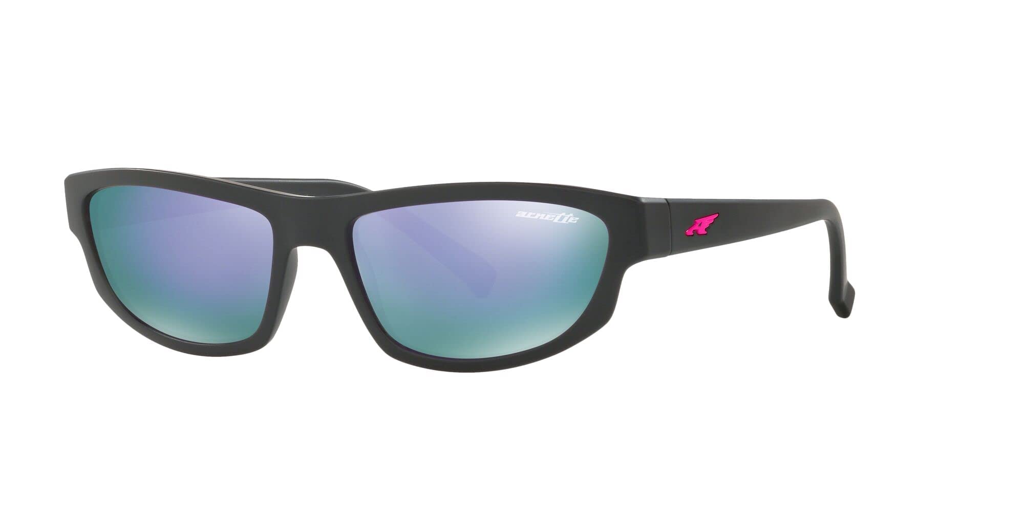 ARNETTE Unisex Sunglasses Matte Black Frame, Grey Mirror Violet Lenses, 56MM