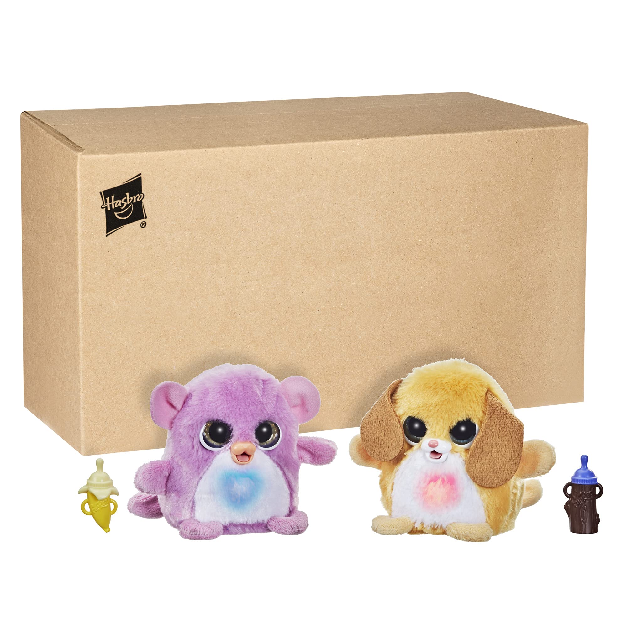 FurReal Fuzzalots Puppy and Monkey Color Change Interactive Feeding Toy, Lights and Sounds, Ages 4 and up