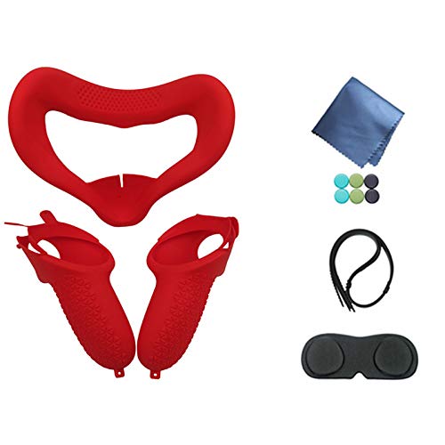 Beeka Oculus Quest 2 Accessories Set, 16FT Link Cable Type C for Gaming n Fast Charging, Touch Controller Grip Cover with Straps, Silicone Face Cover, Lens Cover and Rocker Cover (Red)