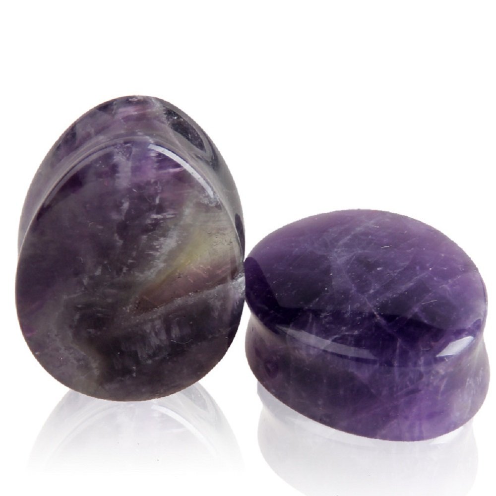 Amethyst Stone Ear Plugs Tunnels Stretcher Piercing Jewelry 2 Pairs (1"(25mm))
