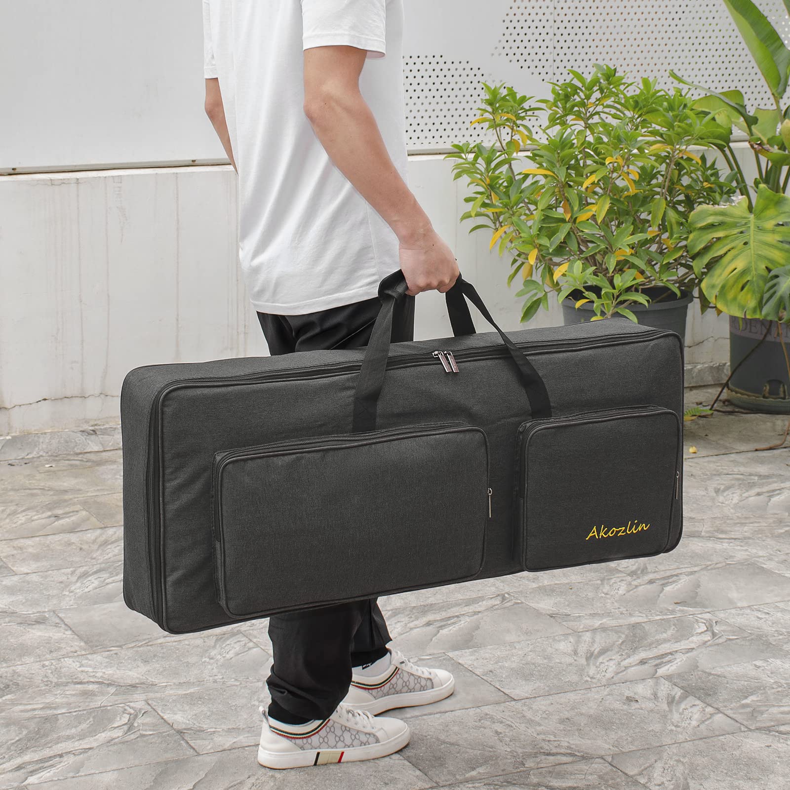 AKOZLIN 49-Key Keyboard Bag Portable Padded Keyboard Case,36.6”×14.2”×4.8” Electric Piano Keyboard Gig Bag Also Fits 54 Note Keyboard (Black)
