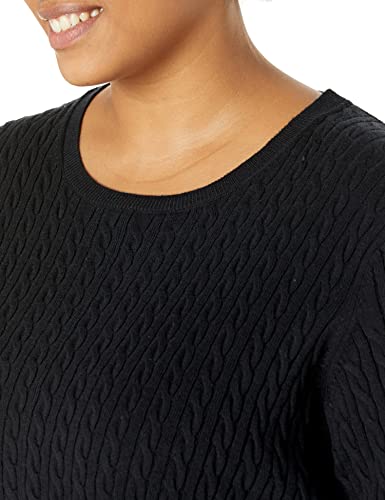 Amazon Essentials Women's Lightweight Long-Sleeve Cable Crewneck Sweater (Available in Plus Size), Black, 3X